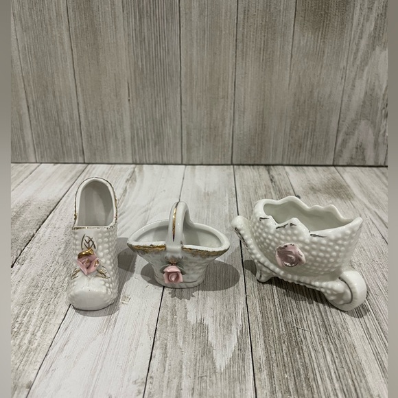 Art | Vintage Ceramic Miniature Setshoe Basket Wheelbarrow Gold ...
